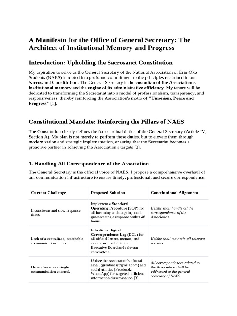 A Manifesto for the Office of General Secretary T 1 | PDF | Government