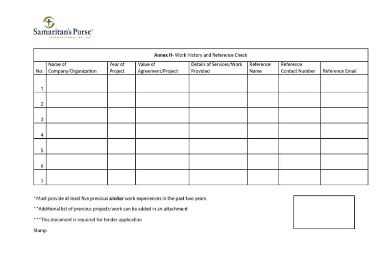 Annex H Work History and Reference Check | PDF