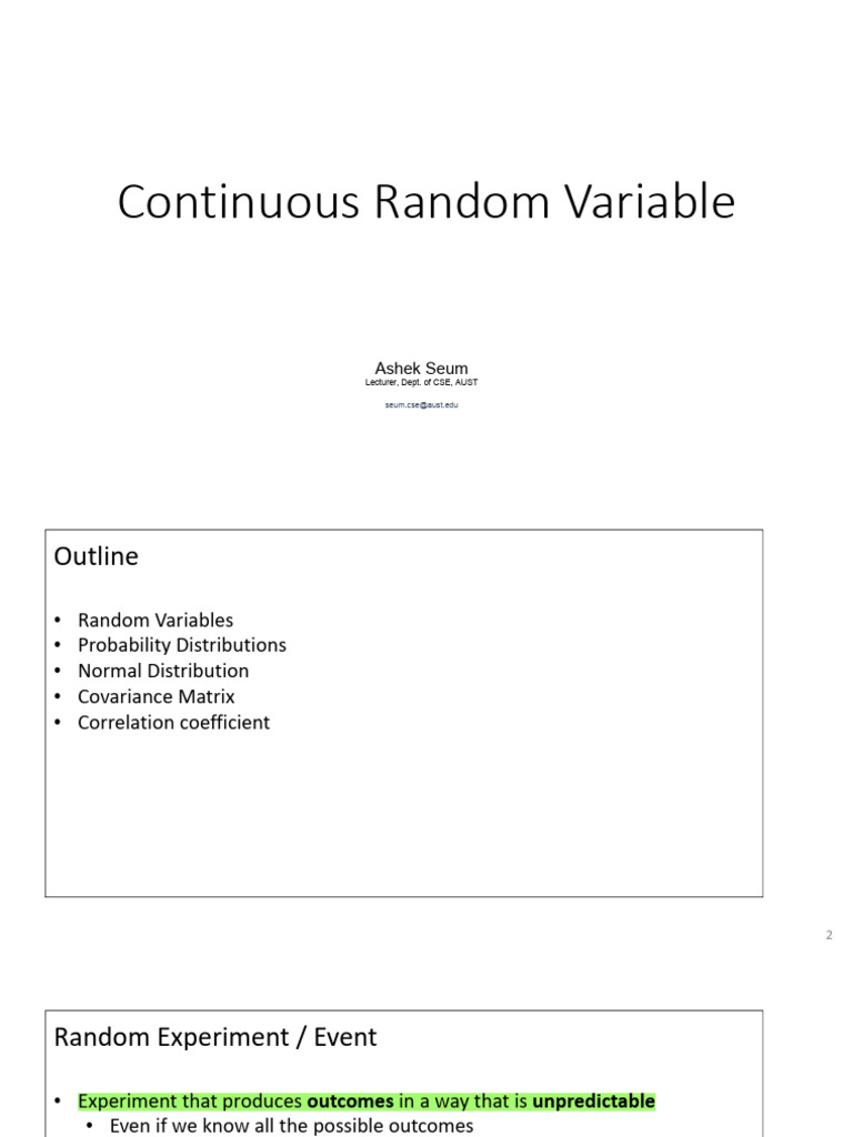 4. Continuous RV | PDF | Random Variable | Probability Distribution