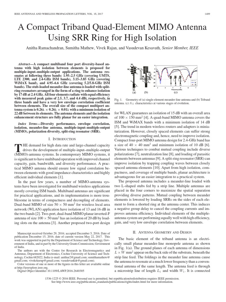 A Compact Triband Quad-Element MIMO Antenna Using SRR Ring for High Isolation | PDF | Antenna ...