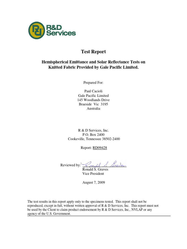 Emittance and Reflectance Test Report | PDF