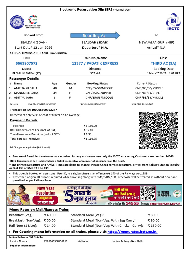 HWH to NJP | PDF | Identity Document