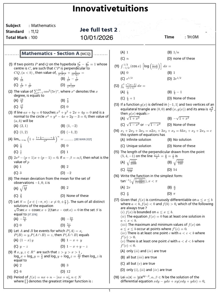 Full Jee Test 2 Solution 10012026 | PDF | Mathematical Relations ...