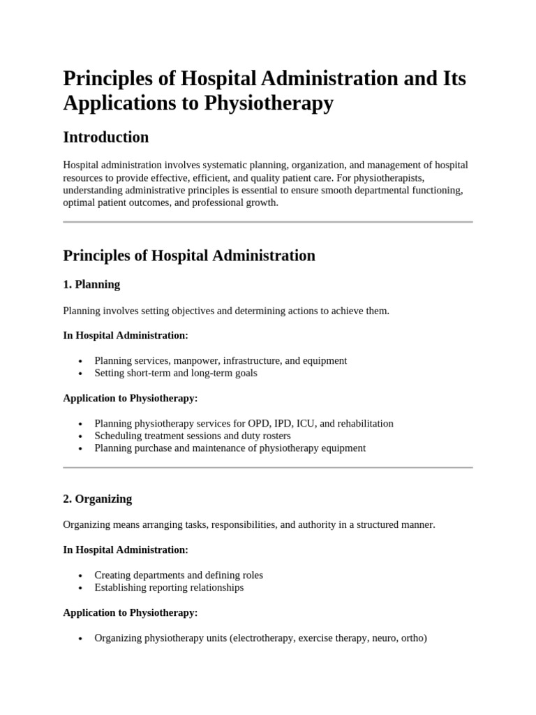 Hospital Administration in Physiotherapy | PDF | Physical Therapy ...
