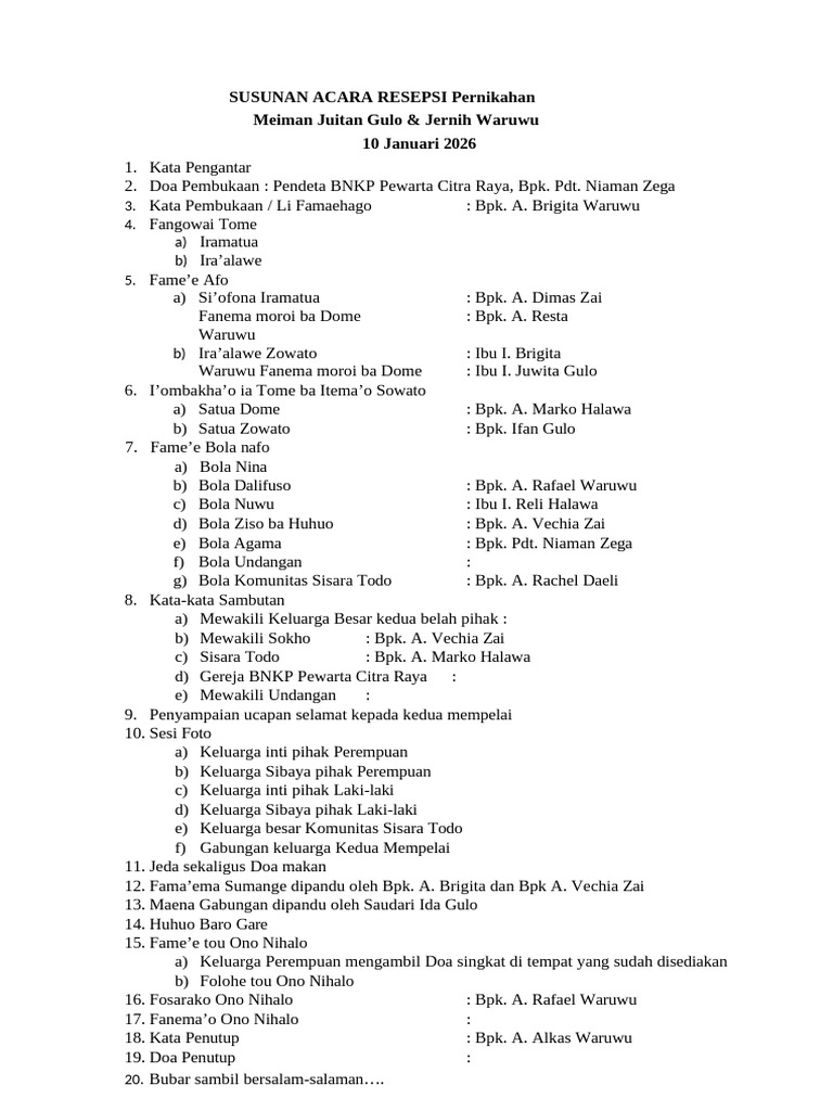Susunan Acara Resepsi Pernikahan 2026 | PDF