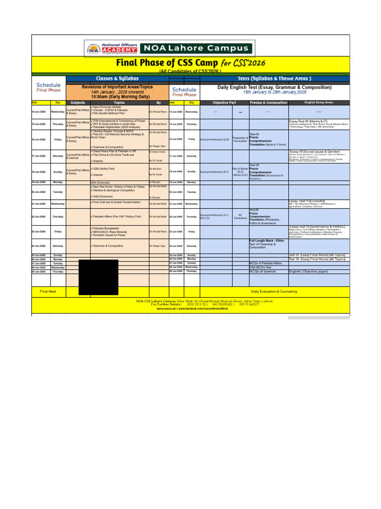 CSS 2026 Final Phase Schedule & Tests | PDF