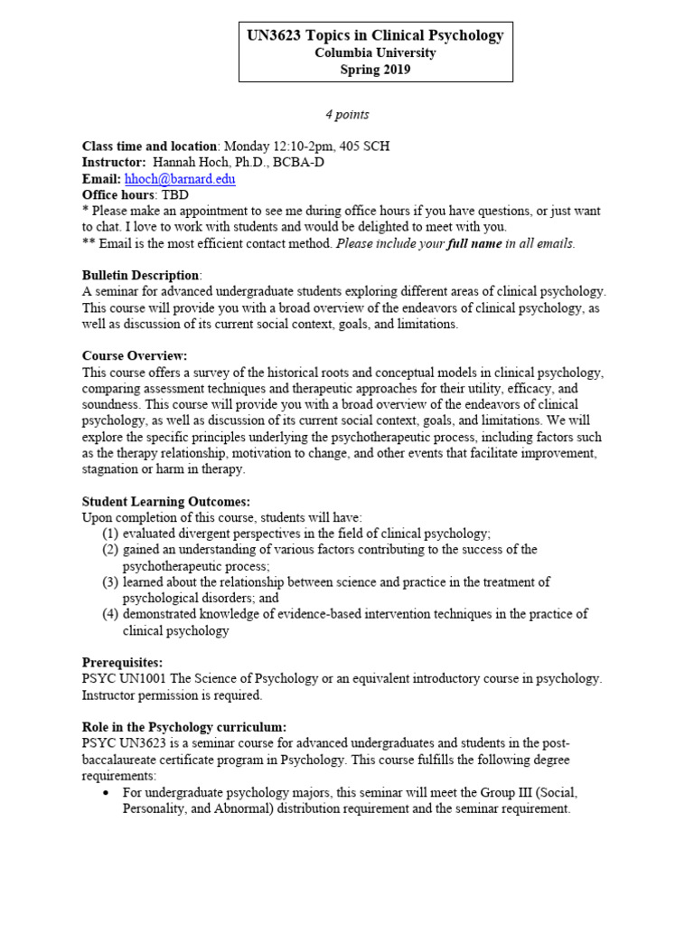 Topics in Clinical Psychology Course | PDF | Psychotherapy | Clinical ...