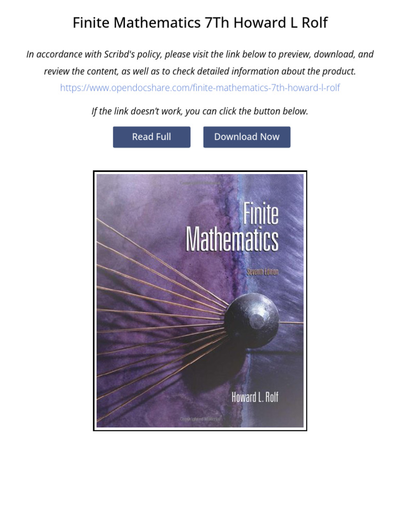 Finite Mathematics 7th Howard L Rolf | PDF | Matrix (Mathematics ...