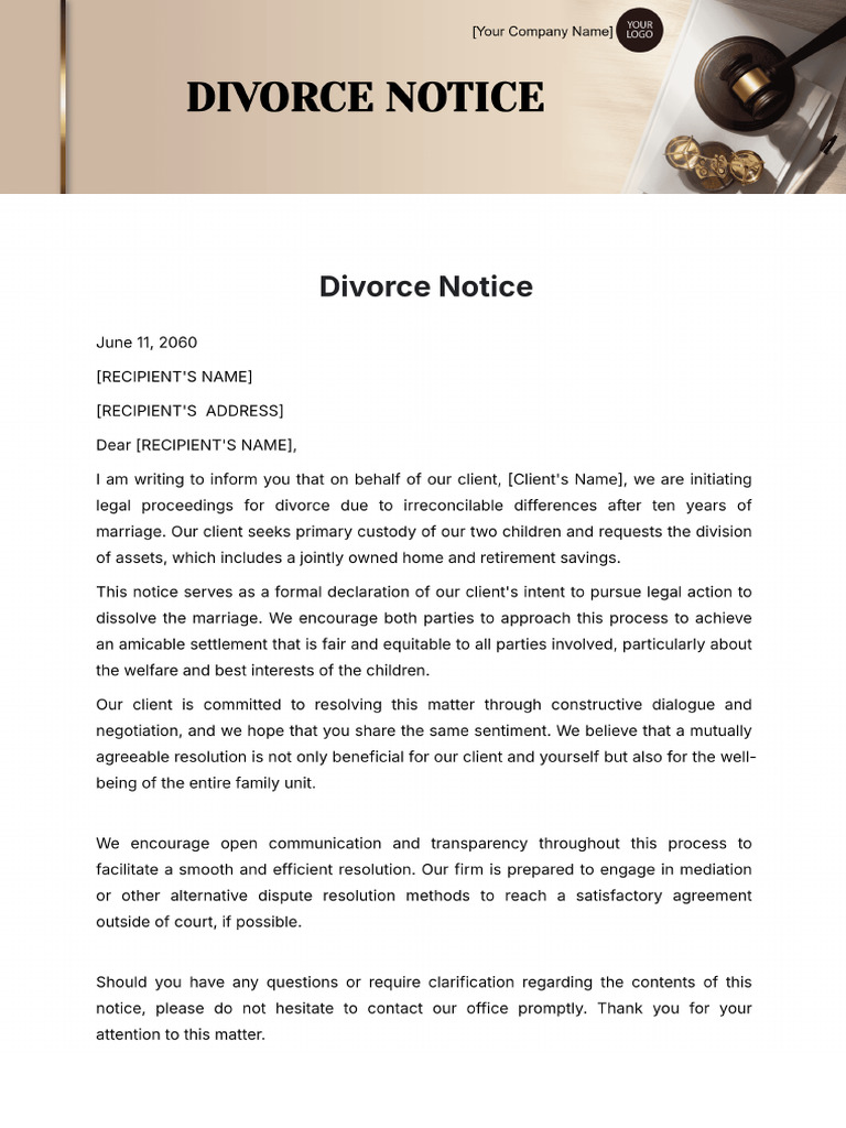 Divorce Notice Template | PDF
