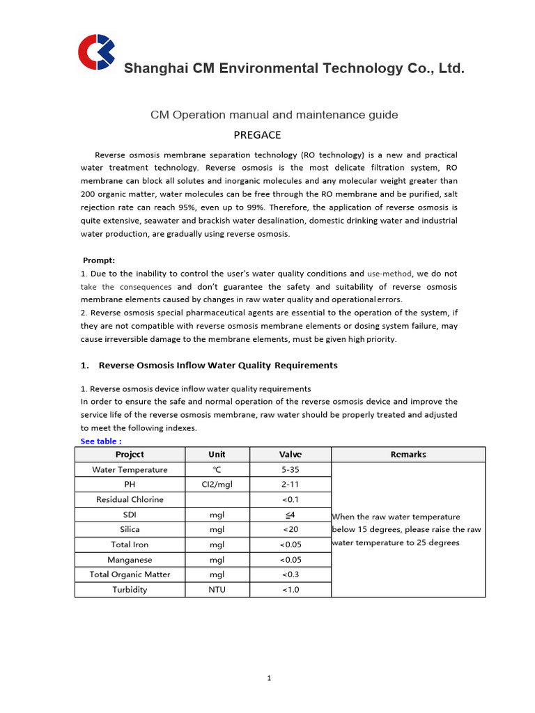RO Membrane Manual - CM | PDF | Membrane | Osmosis