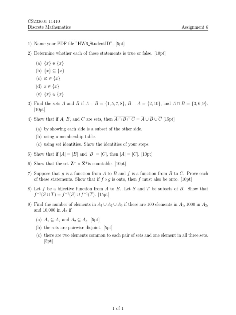 Discrete Mathematics HW6 | PDF | Function (Mathematics) | Functions And ...