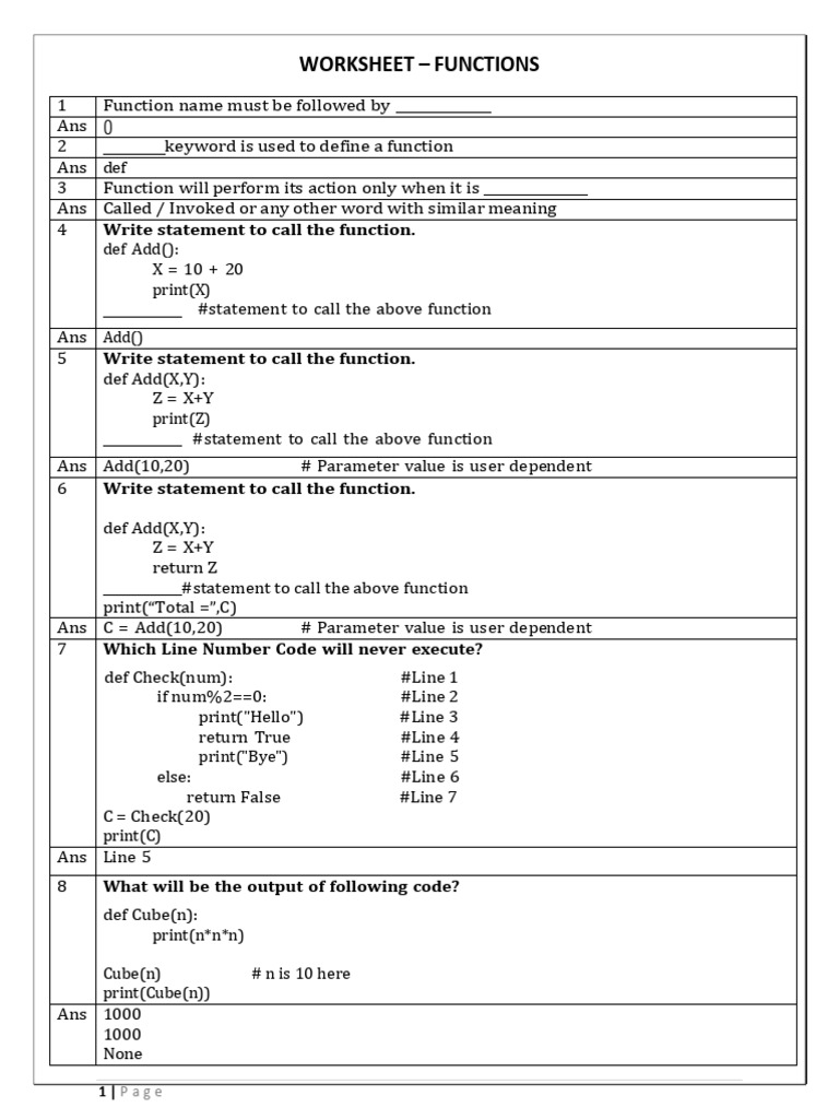 Function Worksheetwithsolution | PDF | Parameter (Computer Programming) | Computer Science