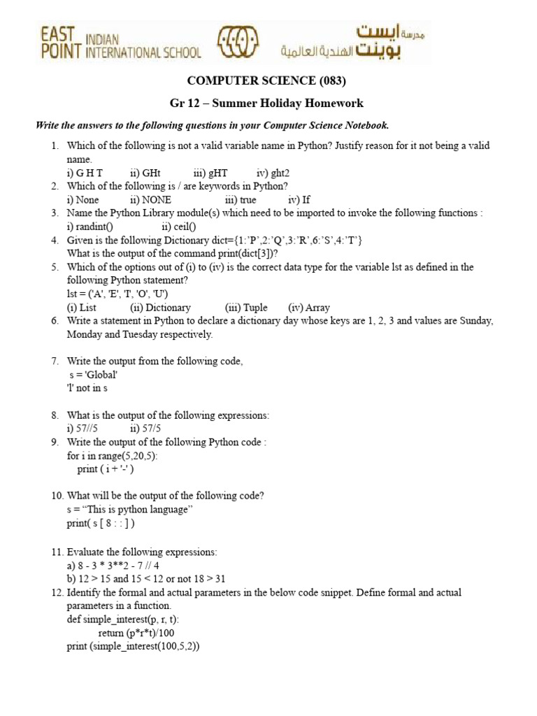 g12 Computer Science Hhw 2025-26 | PDF | Python (Programming Language ...