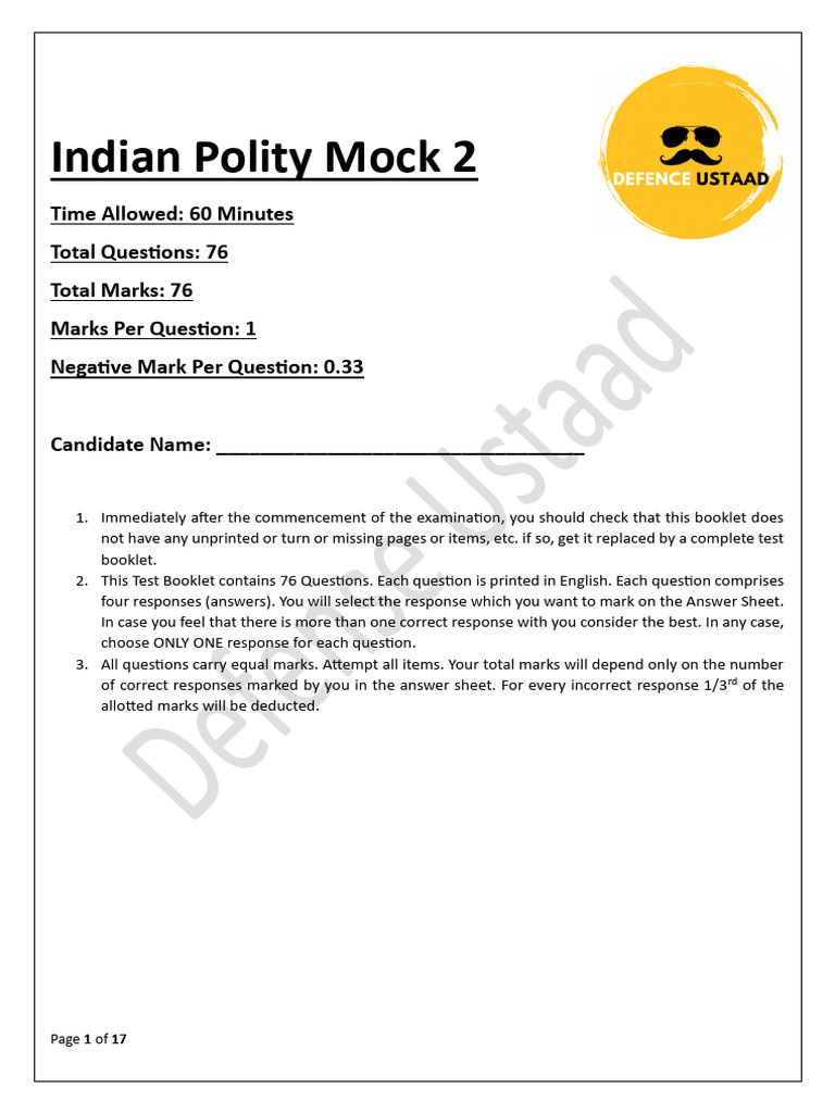 Polity Mock 2 with Answerkey-1 | PDF | Pardon | Advocate