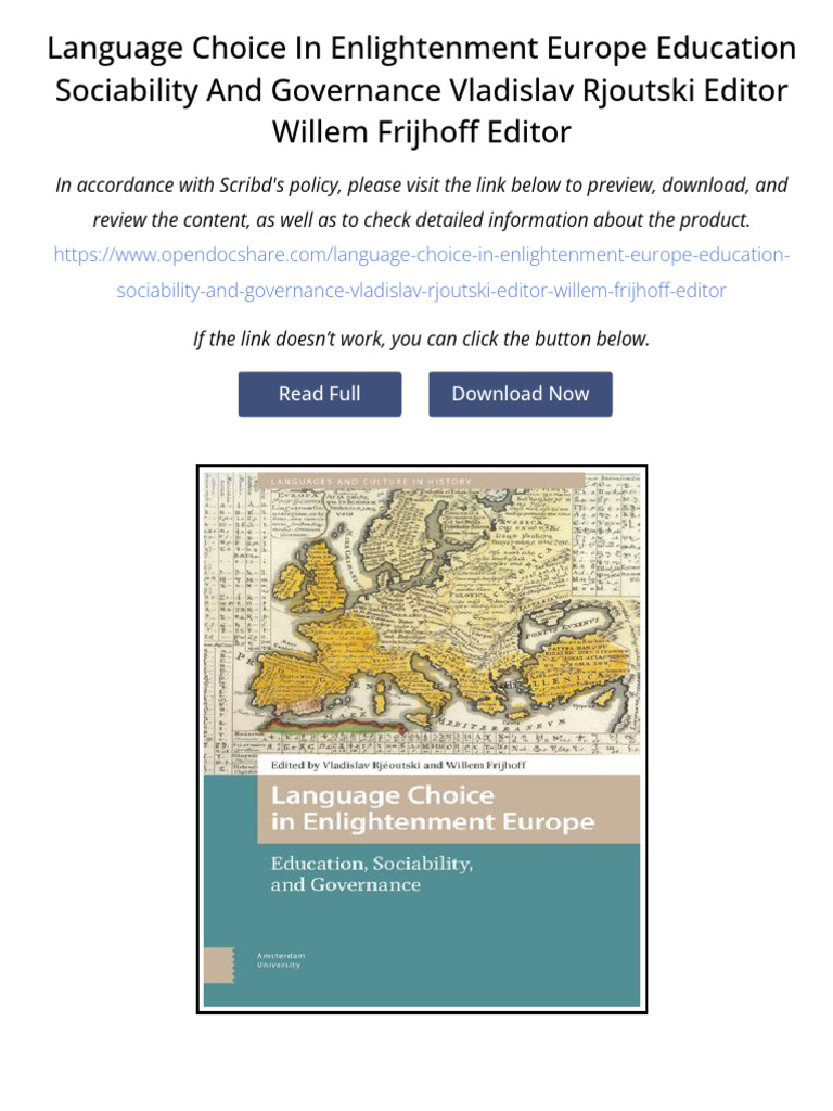 Language Choice In Enlightenment Europe Education Sociability And ...