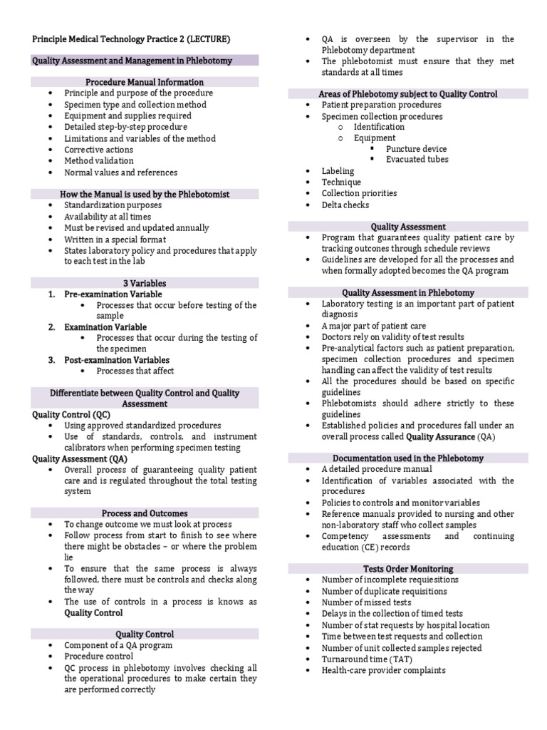 PLMS-Quality-Assessment-and-Management-in-Phlebotomy-LECTURE | PDF ...