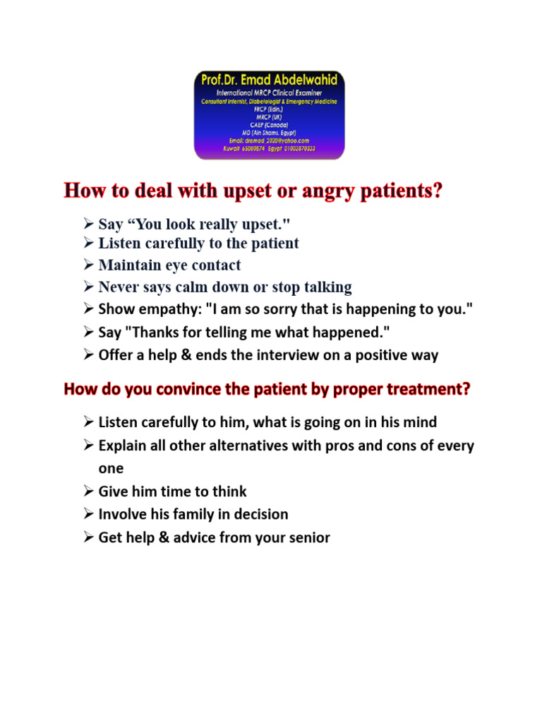 Effective Strategies for Handling Angry Patients | PDF