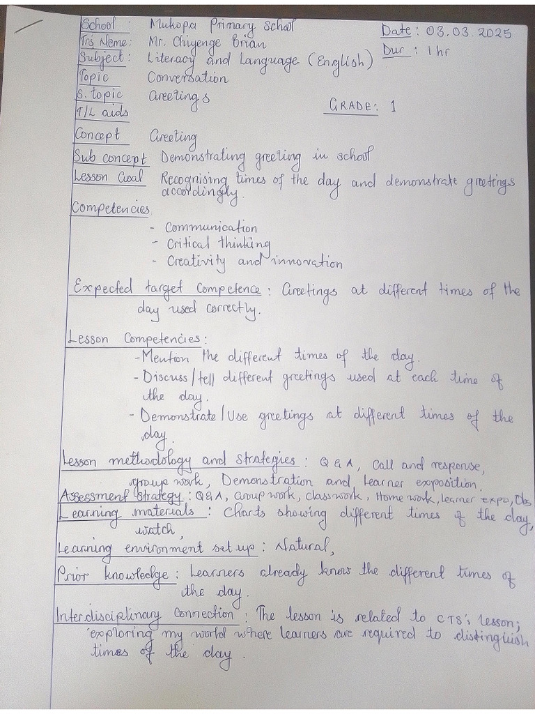 G 1 CBC Lesson Plan. LLE | PDF