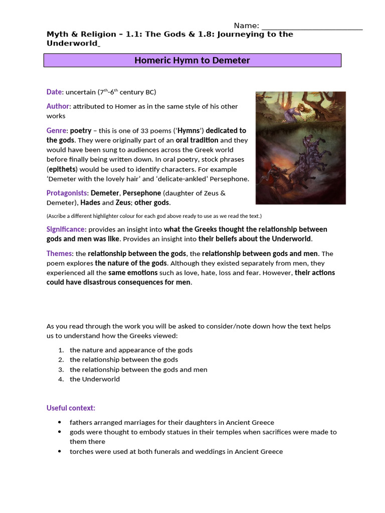 Greece - Hymn to Demeter - Full Text and Questions | PDF | Hades ...