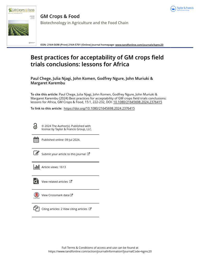 Best Practices For Acceptability of GM Crops Field Trials Conclusions ...