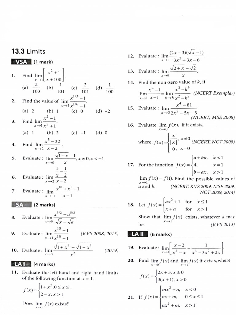 Limits and Derivatives Practice Questions-1 | PDF