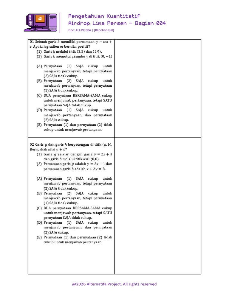 (Soal-PK) 04. Fungsi Linear | PDF