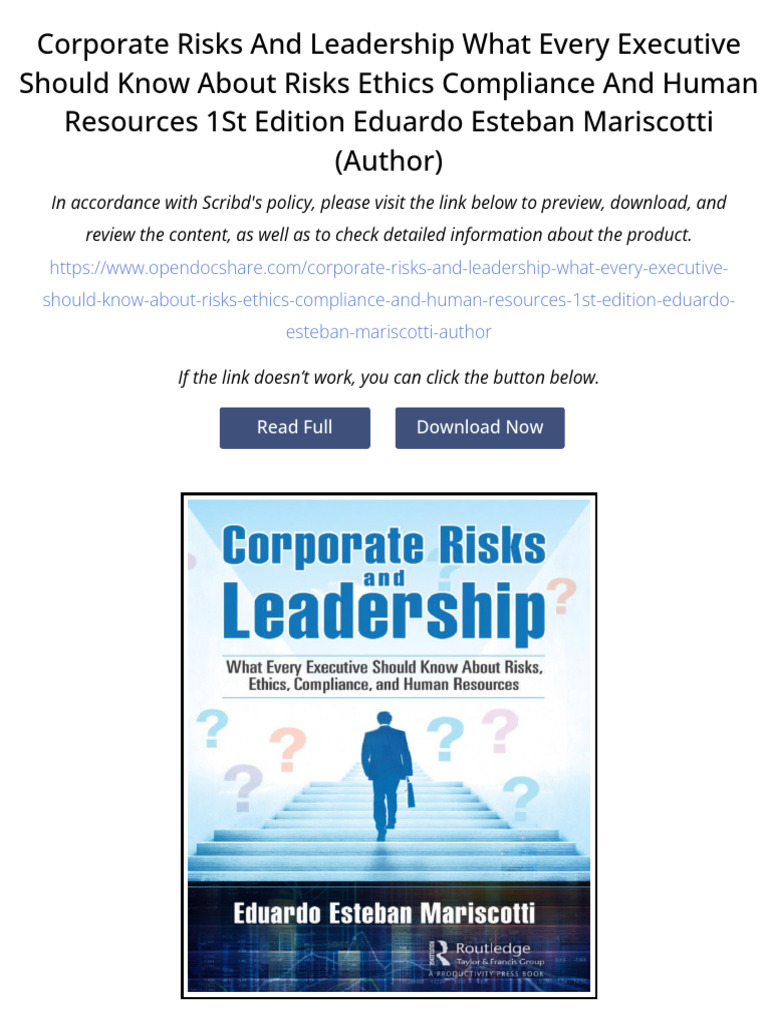 Corporate Risks and Leadership What Every Executive Should Know About ...