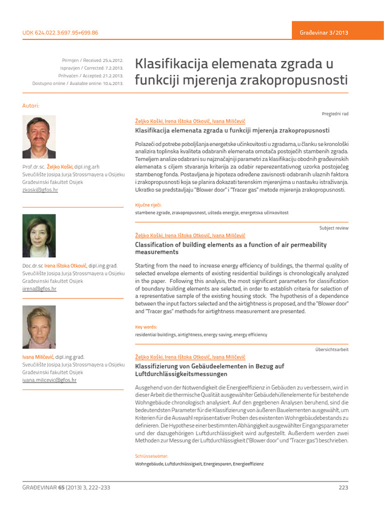 Klasifikacija Elemenata Zgrade U Funkciji Mjerenja Zrakopropusnosti | PDF