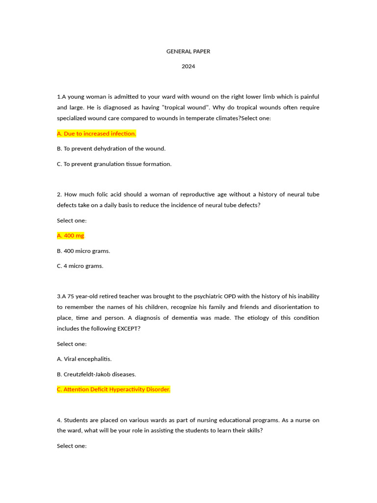 Nursing Exam Questions and Answers 2024 | PDF | Major Depressive ...