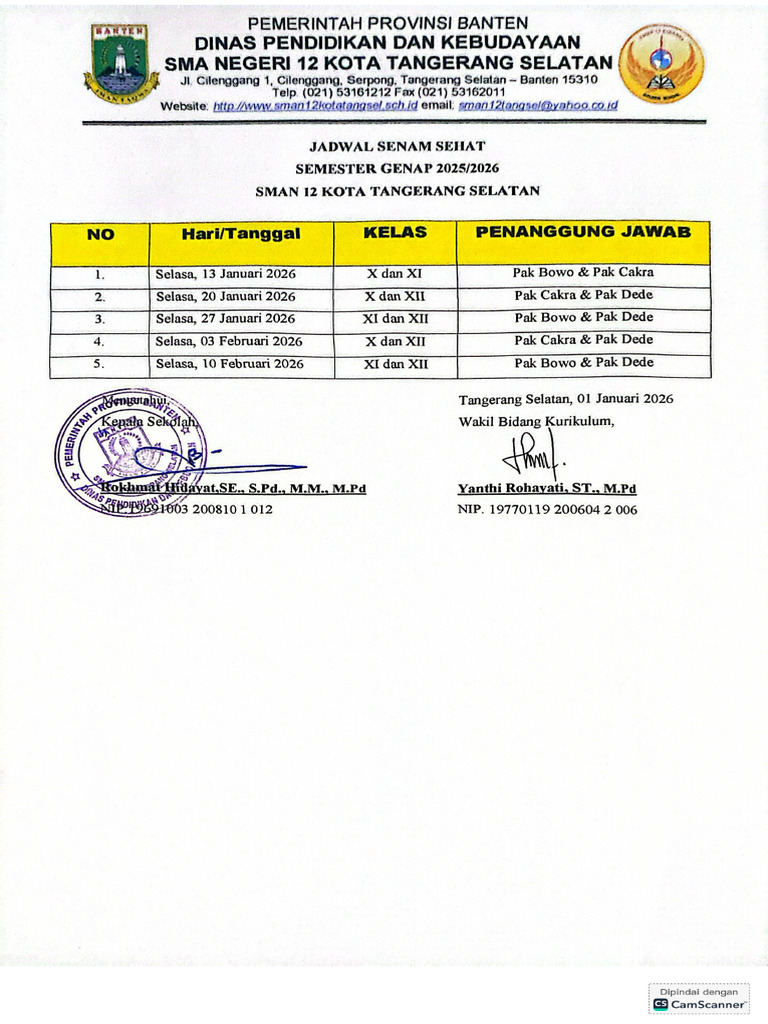 Jadwal Senam Sehat 2026 | PDF