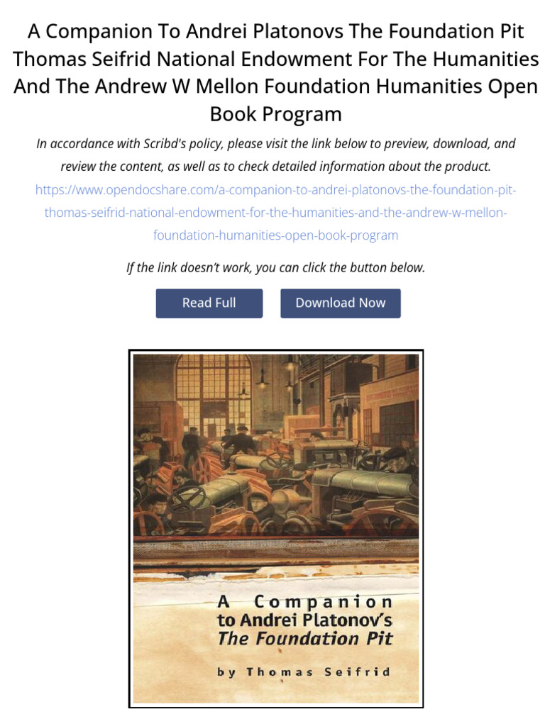 A Companion To Andrei Platonovs The Foundation Pit Thomas Seifrid ...