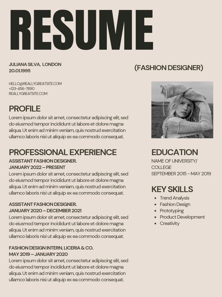 Beige & Grey Classic Minimal Fashion Designer Resume | PDF
