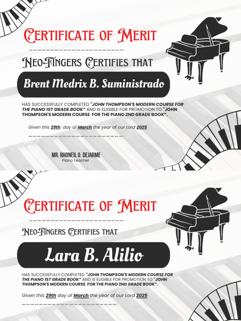 Certificate Piano Recital ROD | PDF