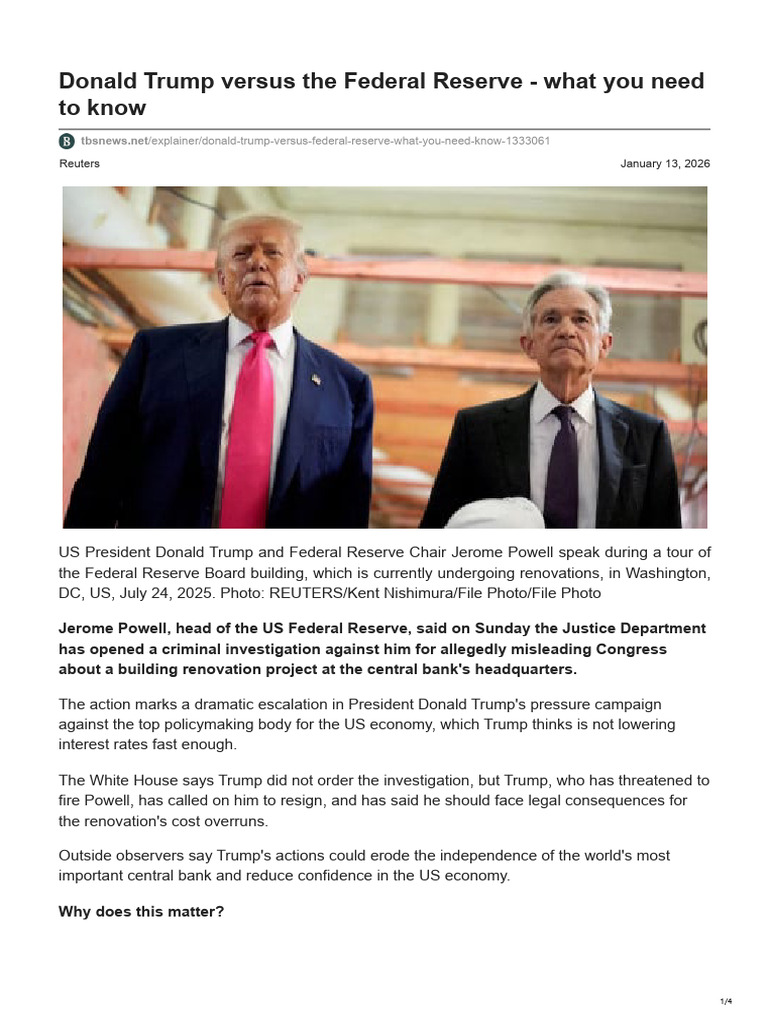 Trump's Pressure on Federal Reserve Explained | PDF | Interest Rates ...