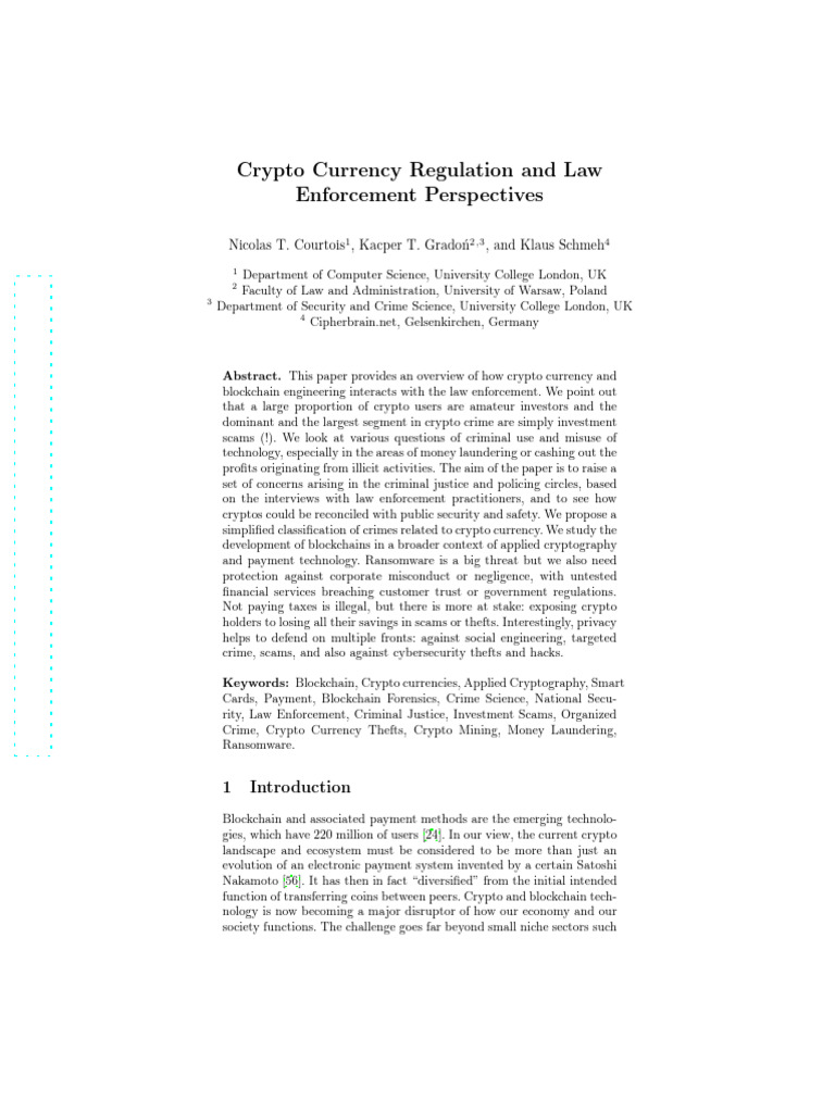 Crypto Currency Regulation and Law Enforcement Per | PDF ...