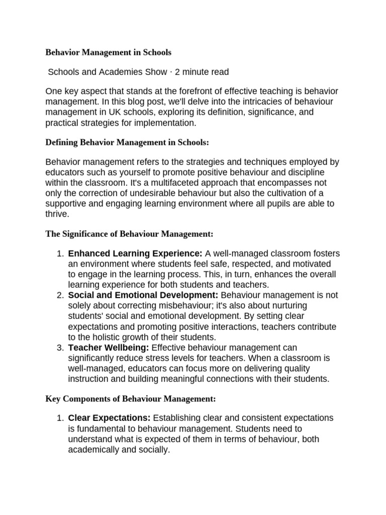 Behavior Management in Schools | PDF | Teachers | Behavior