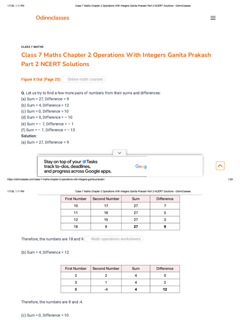 Class 7 Maths Chapter 2 Operations With Integers Ganita Prakash Part 2 NCERT Solutions ...