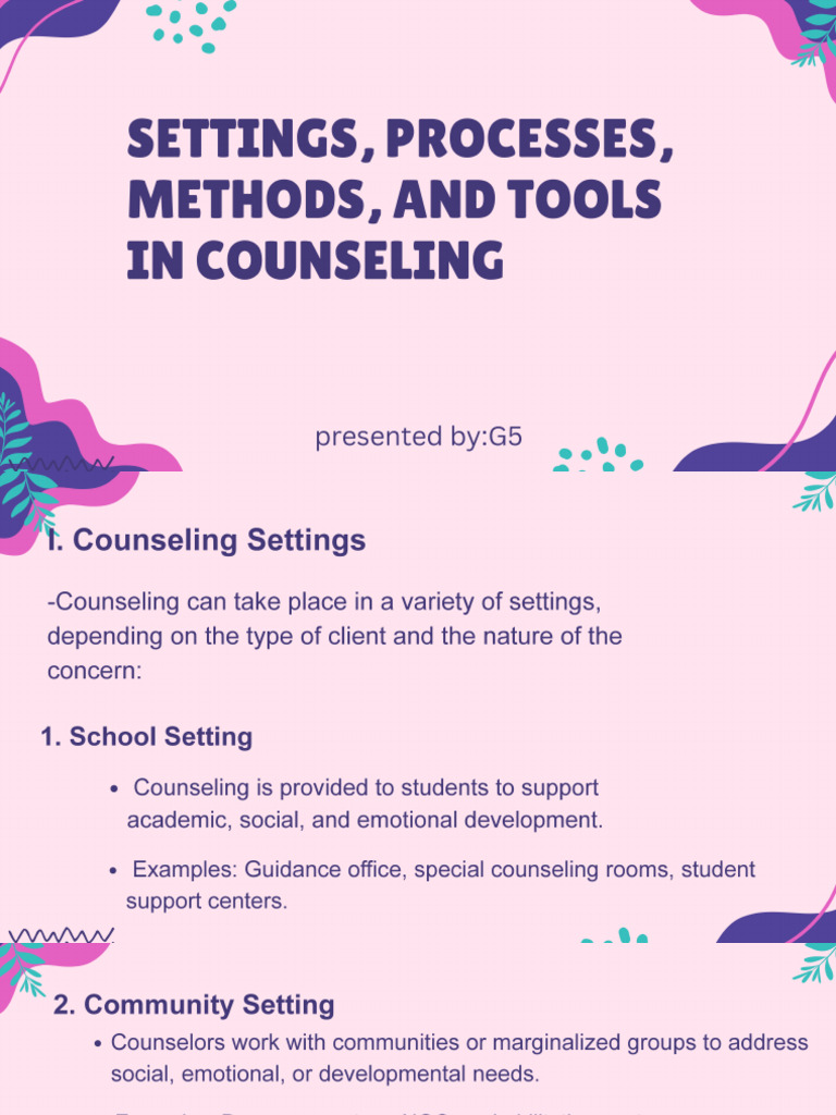 TOPIC 5 SETTINGS, PROCESSES, METHODS, AND TOOLS IN COUNSELING-G5 ...