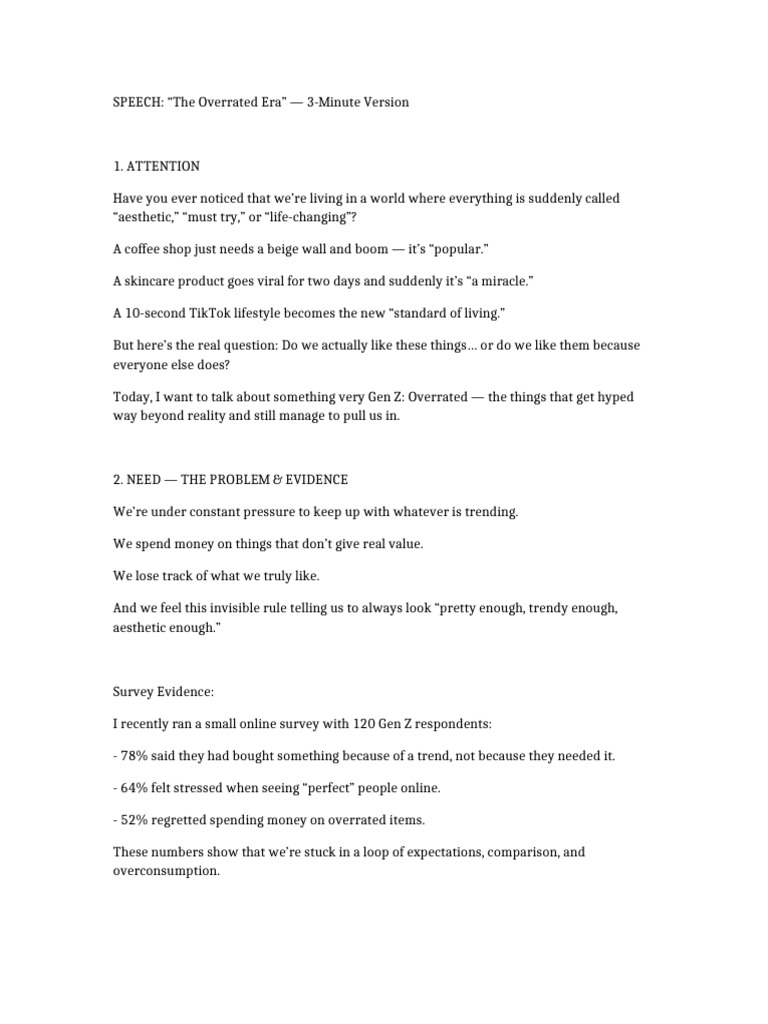 The Overrated Era Speech | PDF
