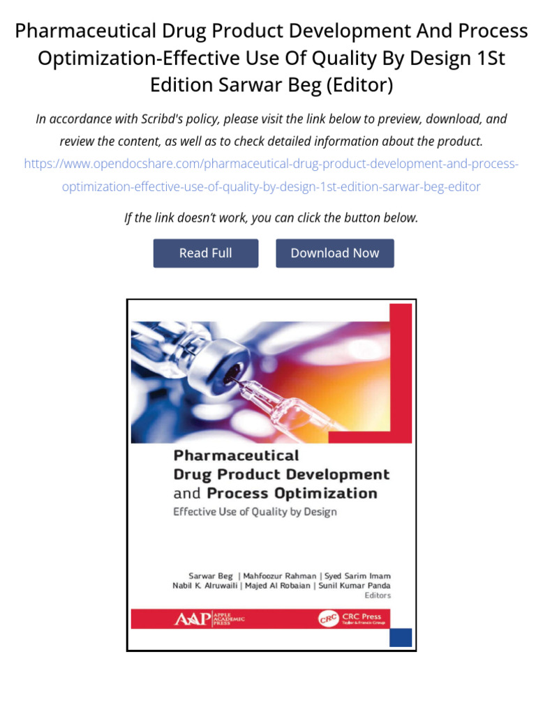 Pharmaceutical Drug Product Development and Process Optimization-Effective Use of Quality by ...