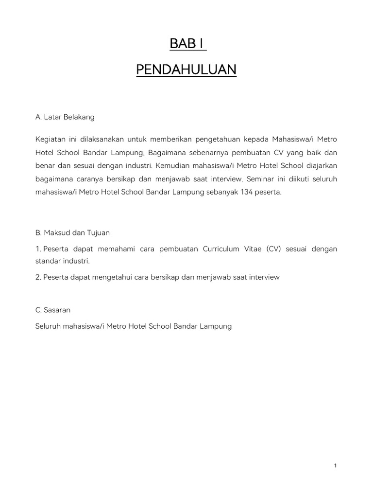 Seminar CV dan Interview Mahasiswa Hotel | PDF