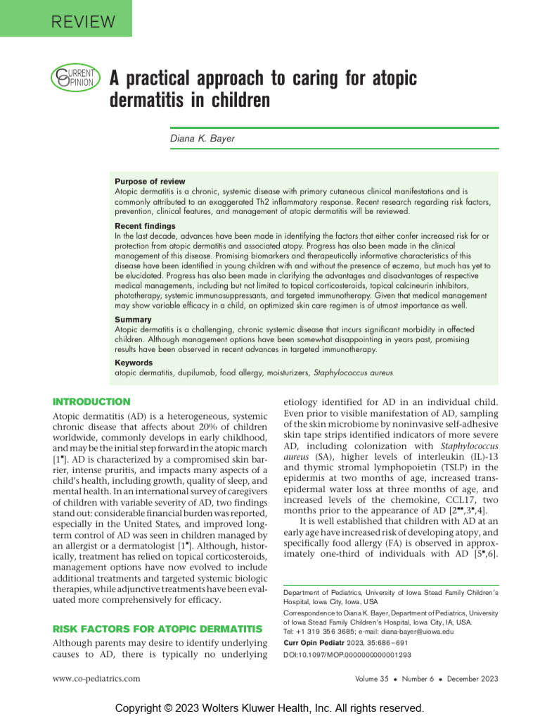 Managing Atopic Dermatitis in Children | PDF | Dermatitis | Allergy