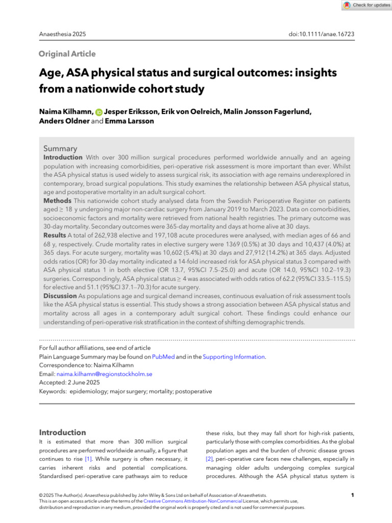 Anaesthesia - 2025 - Kilhamn - Age ASA physical status and surgical ...