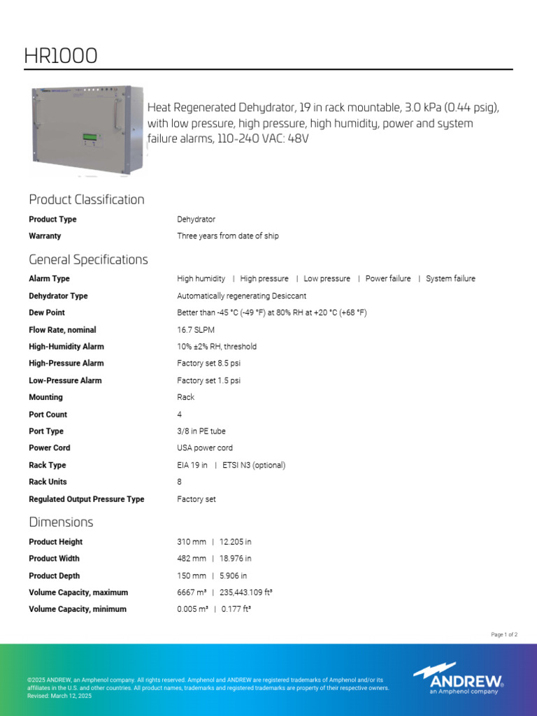 Heat Regenerated Dehydrator HR1000 | PDF | Alternating Current ...