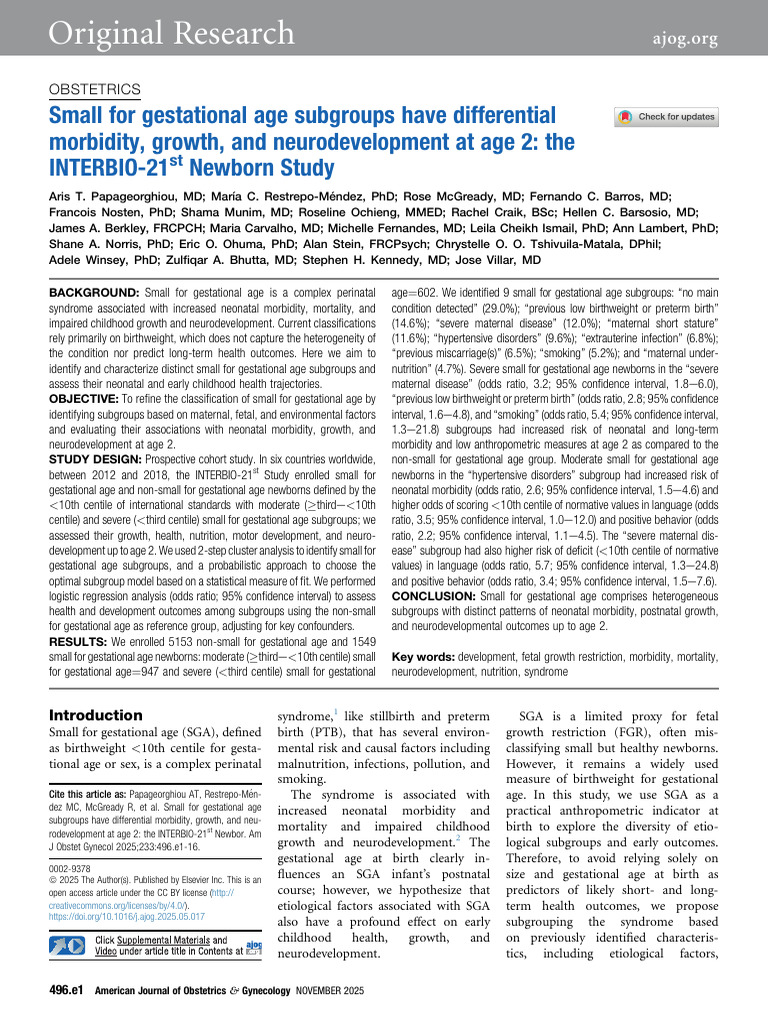 SGA Subgroups: Morbidity & Growth Outcomes | PDF | Preterm Birth | Infants