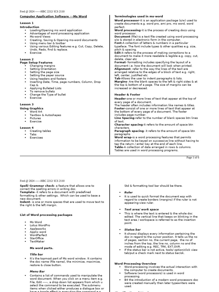 MS Word Basics and Features Guide | PDF | Microsoft Word | Word Processor