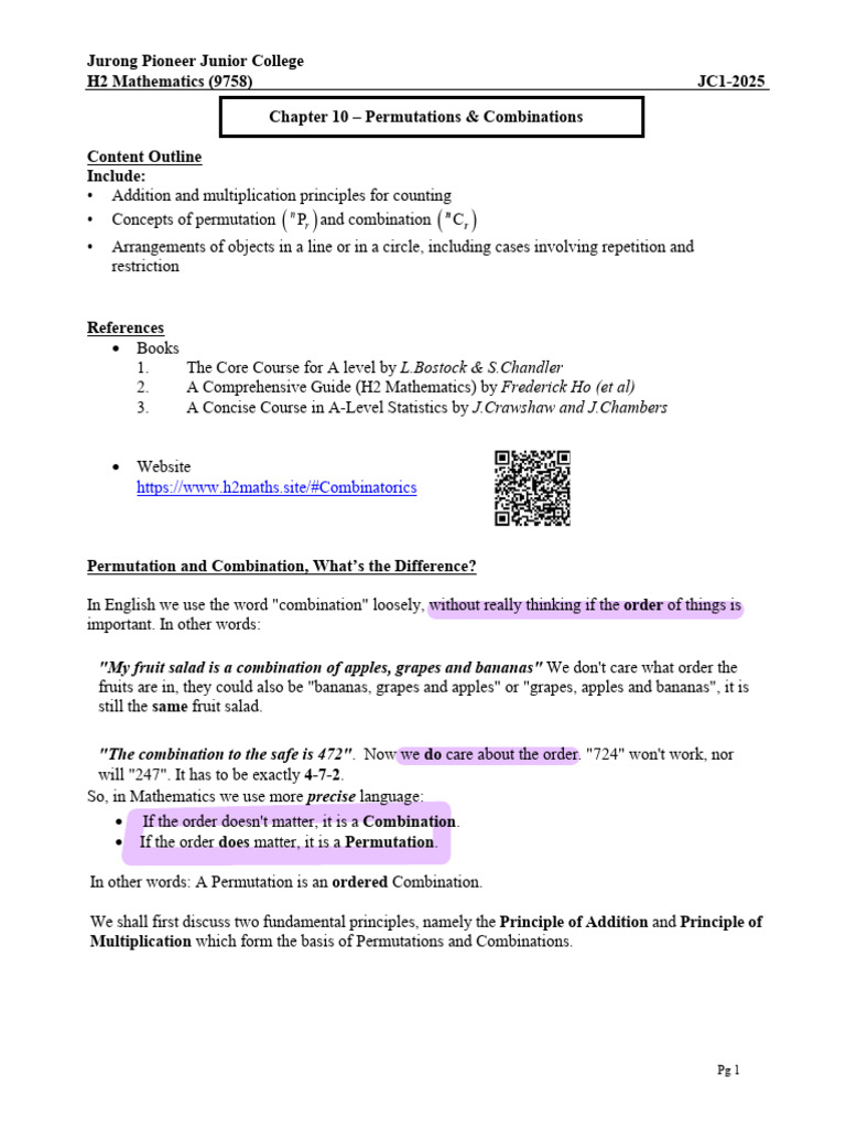 H2 Math: Permutations & Combinations Guide | PDF | Permutation ...