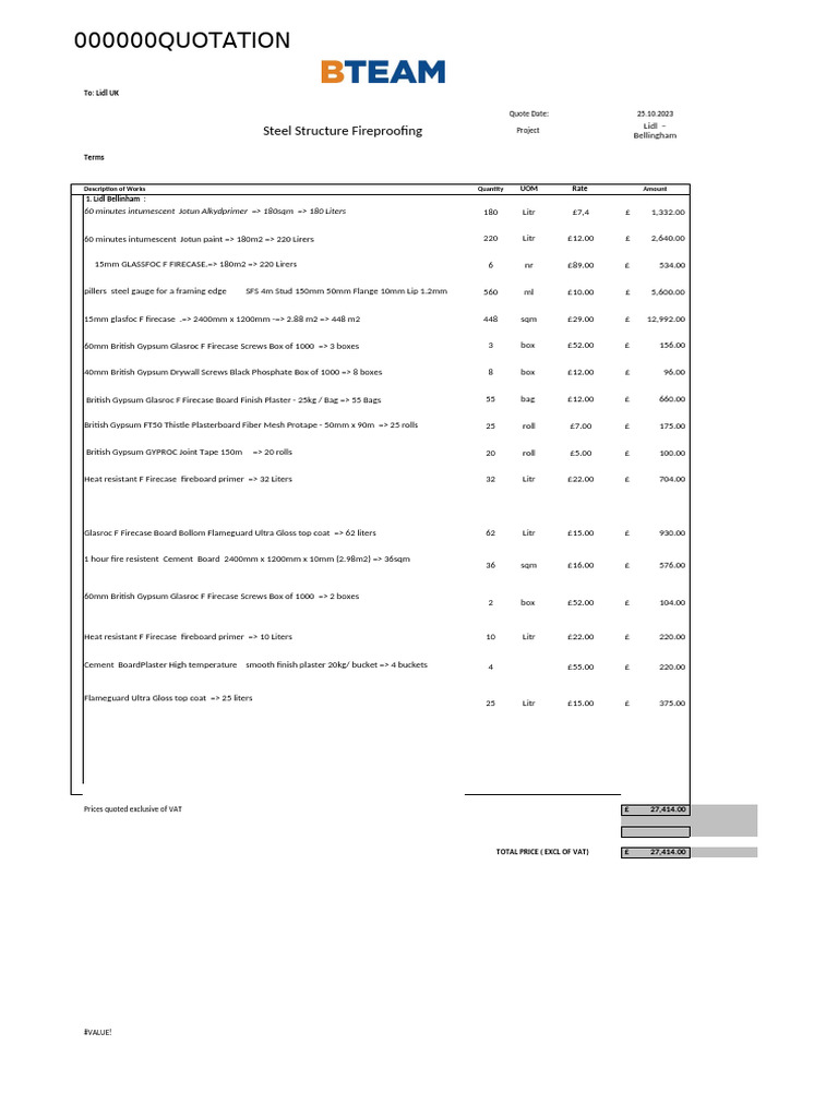 Lidl Bellingham Fireproofing Quote | PDF | Drywall | Building Materials