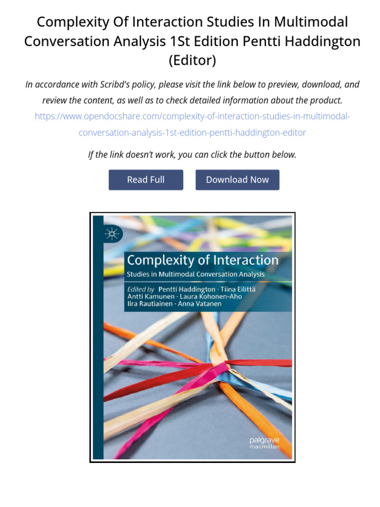 Complexity of Interaction Studies in Multimodal Conversation Analysis 1st Edition Pentti ...