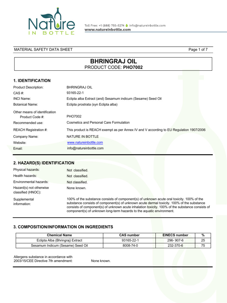 BIO Bhringraj Oil MSDS | PDF | Dangerous Goods | Firefighting